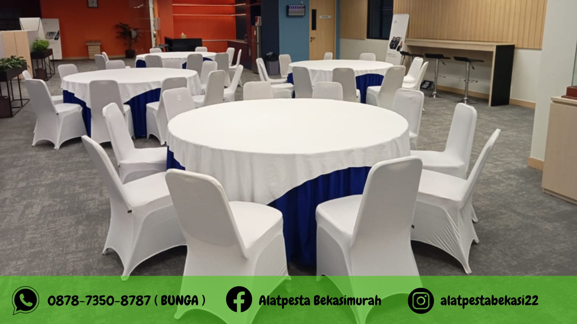 Sewa Round Table Skirting Biru Topping Putih Jakarta | Pusat Sewa Meja ...